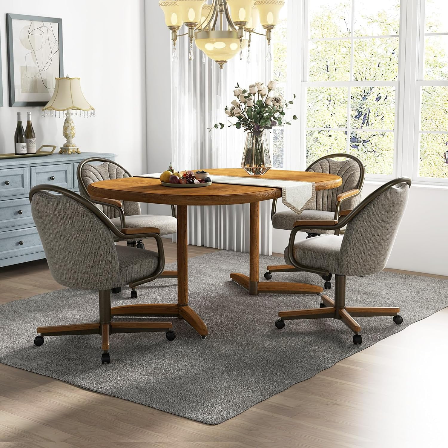 Chromcraft 5-Piece Dining Table Set with Expandable Table & 4 Swivel ...