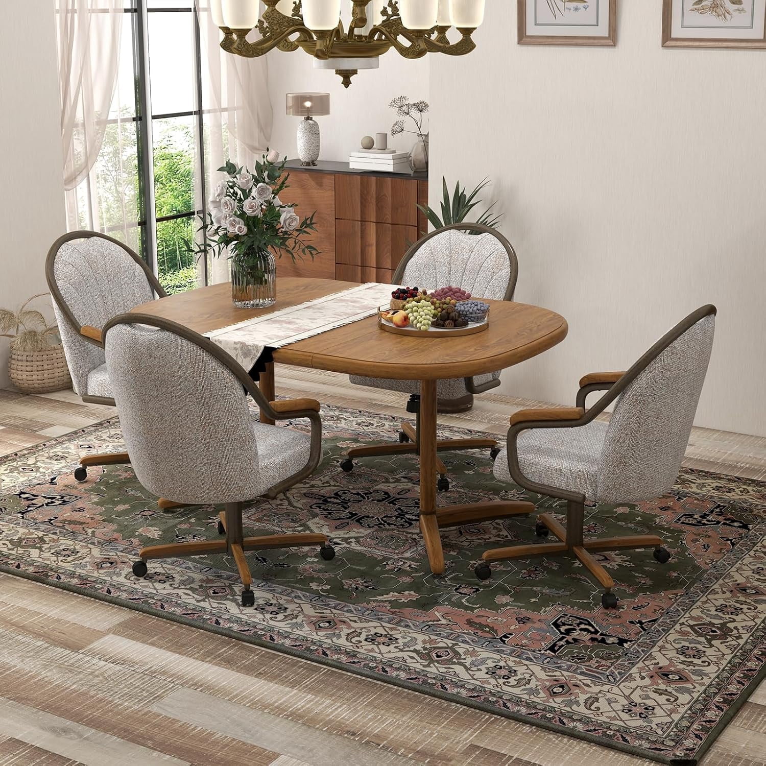 Chromcraft Expandable Dining Table Set with Swivel-Tilt Caster Chairs ...