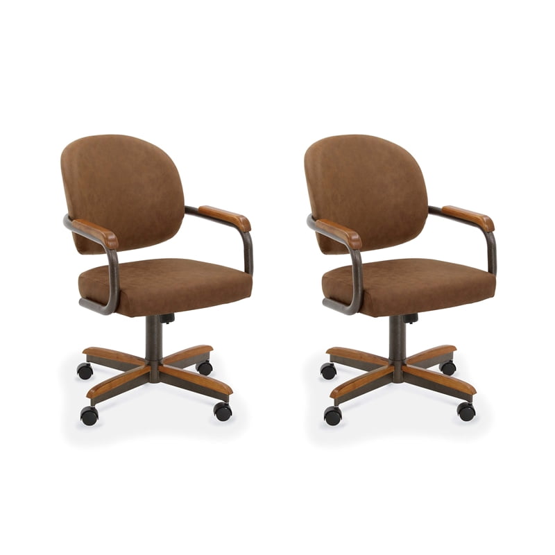 Chromcraft Douglas Swivel Dining Arm Chair In Chestnut And Bronze Set