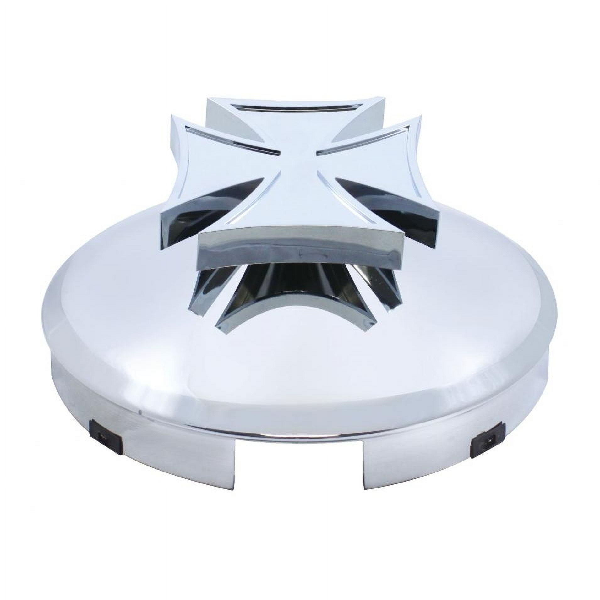 Chrome 1" Lip 4 Even Notch Front Hub Cap W/ Iron Cross Spinner ...
