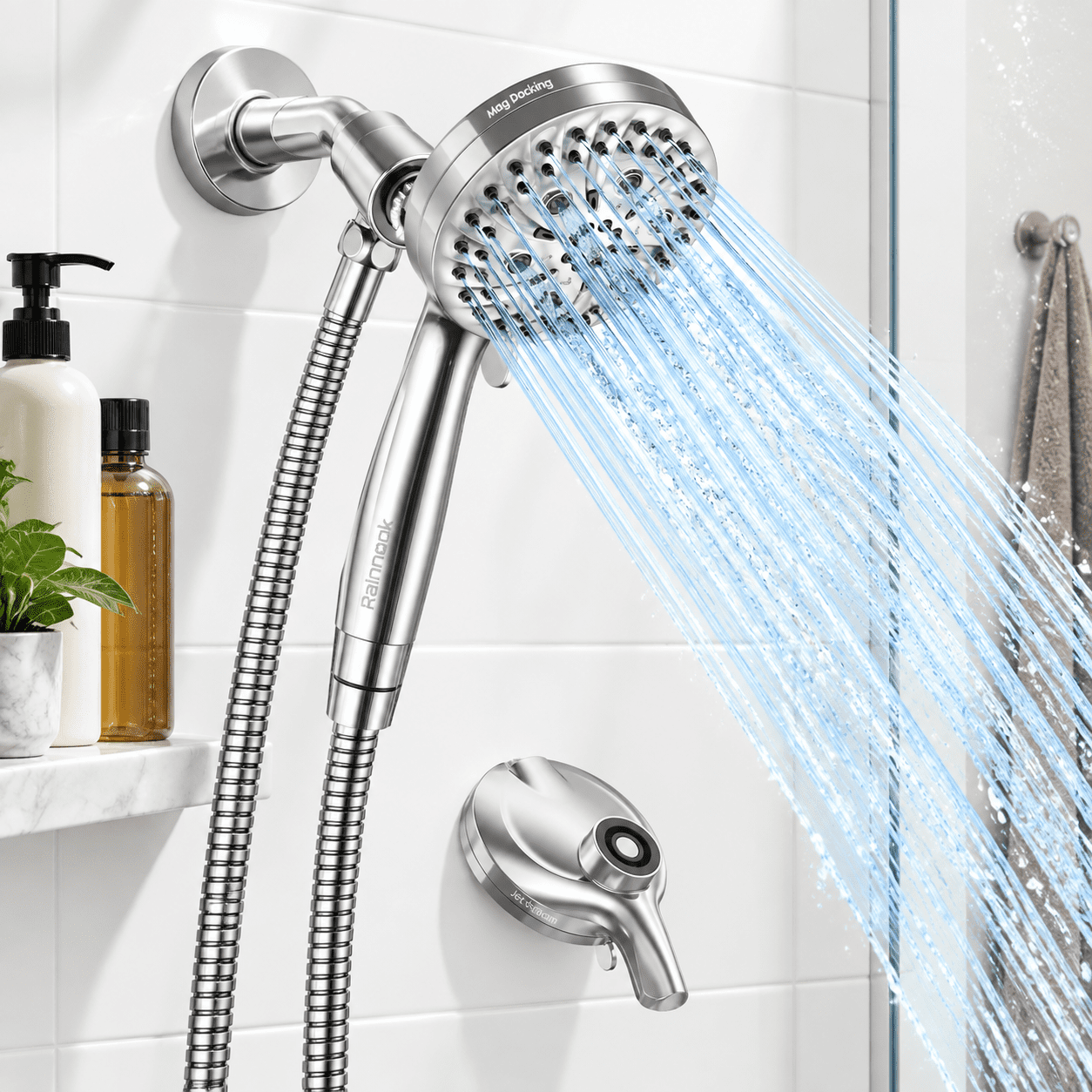 Chrome 10-Spray Mode Handheld Shower Head with Magnetic Holder and 59 ...