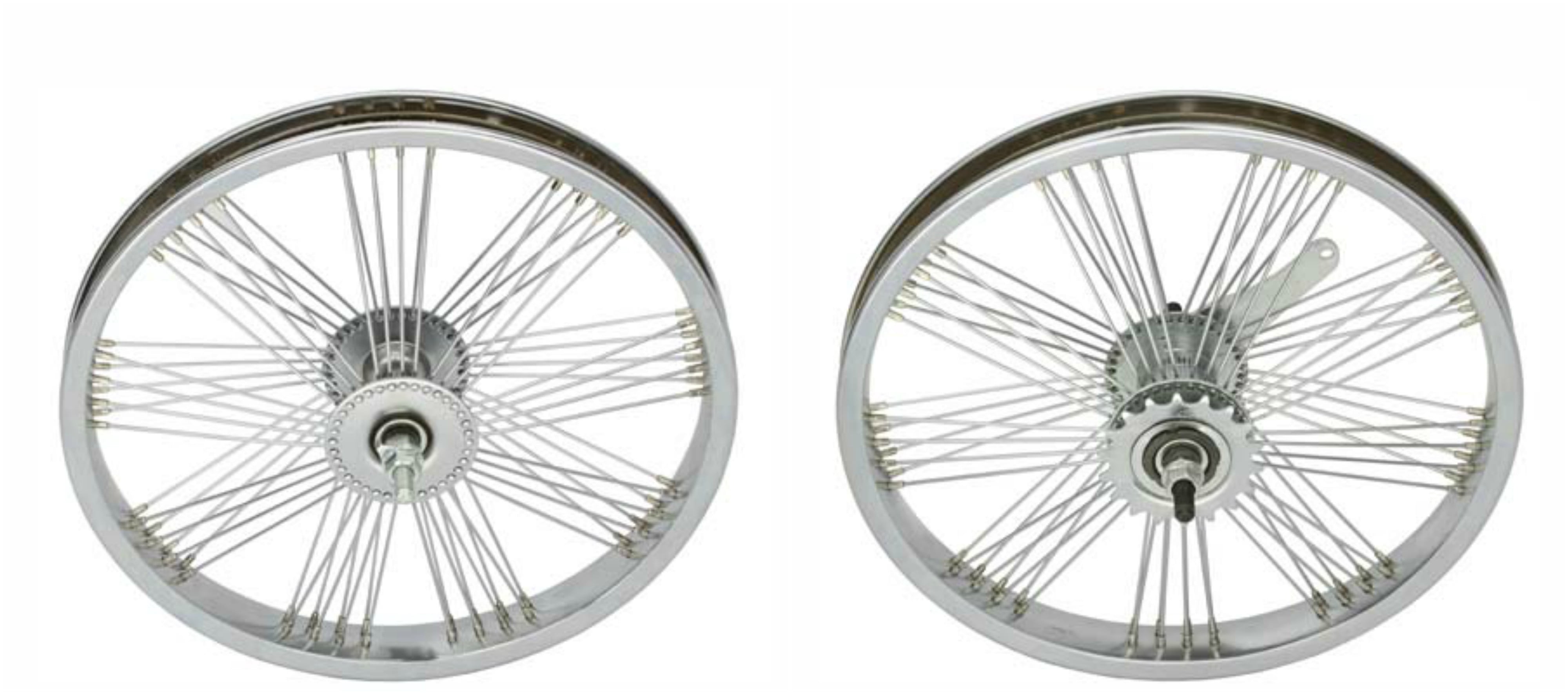 Chrome 16" FAN 72 Spoke Wheel Set. Front and Back Coaster Wheel ...