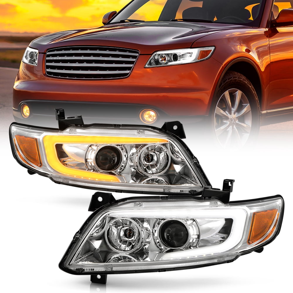 Chrome 2003-2008 FX35 FX45 LED DRL Switchback Turn Signal Headlights ...