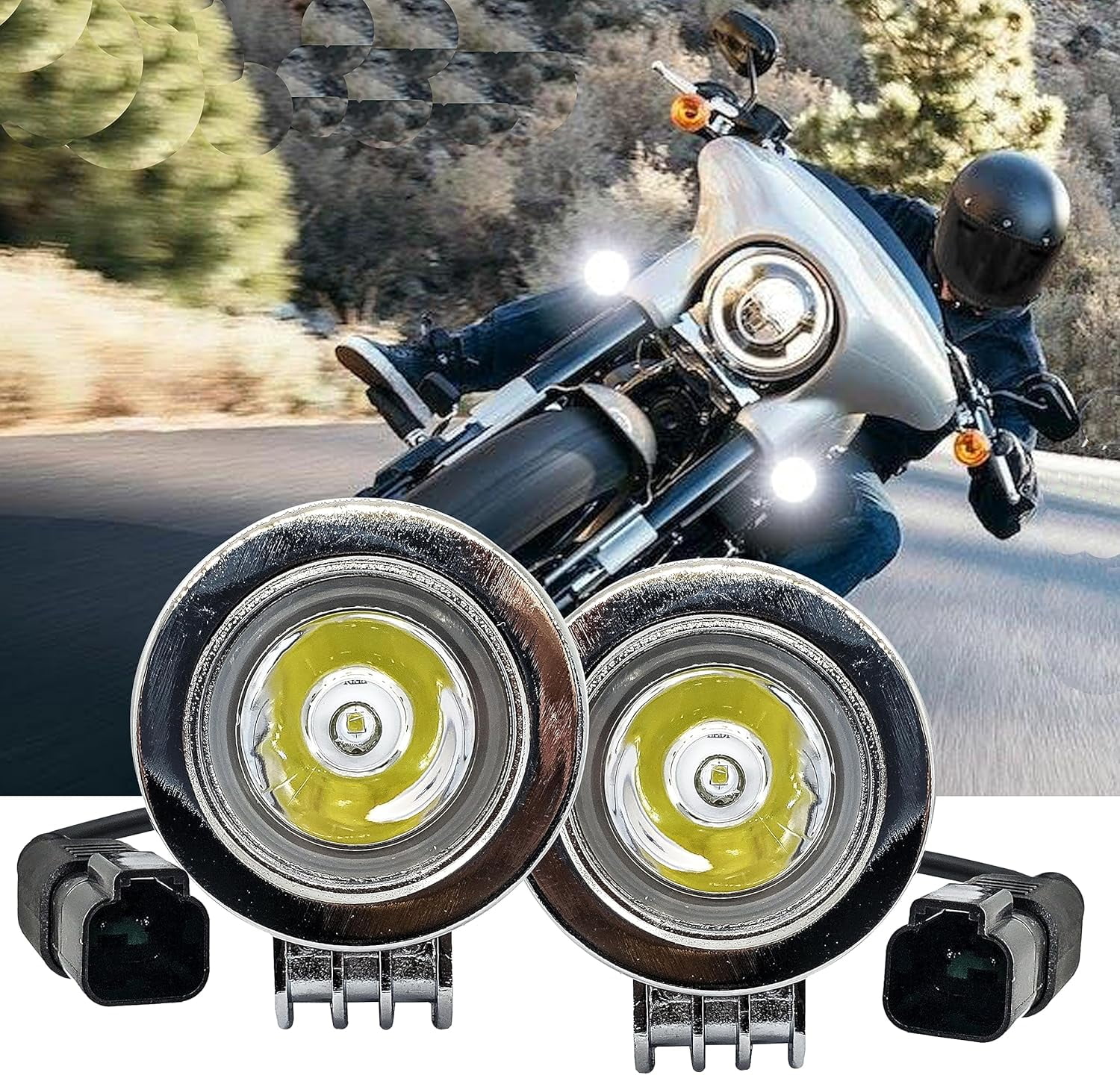 Chrome 20w LED Lights Spot Beam Motorcycle Cruiser Fog Passing Lights ...