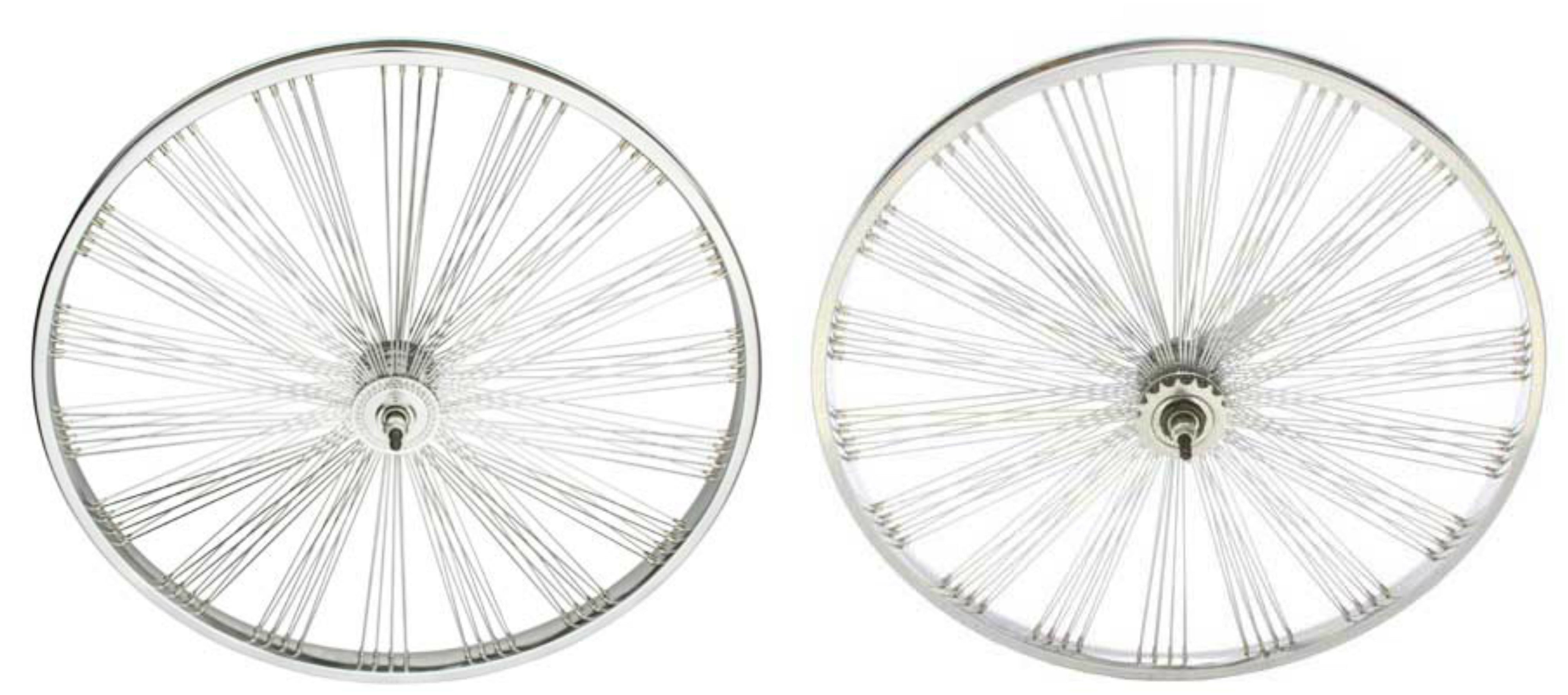 Chrome 26" FAN 144 Spoke Wheel Set. Front and Back Coaster Wheel ...