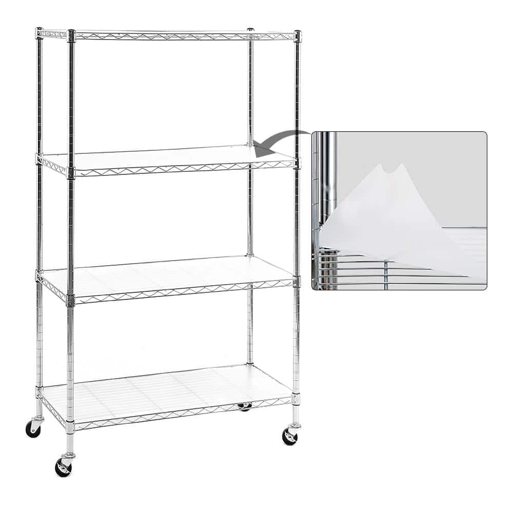 Chrome 4-Tier Rolling Carbon Steel Wire Garage Storage Shelving Unit ...