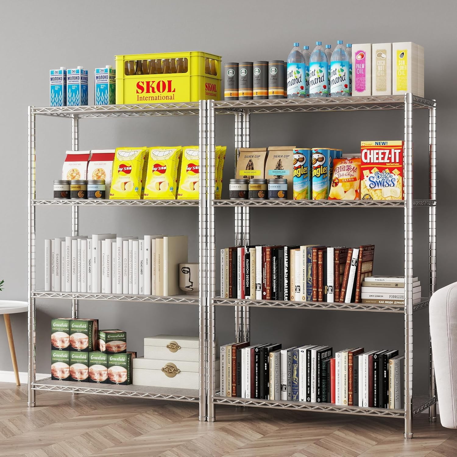 Chrome 5-Shelf Shelving Unit with Shelf Liners Set of 5, Adjustable ...