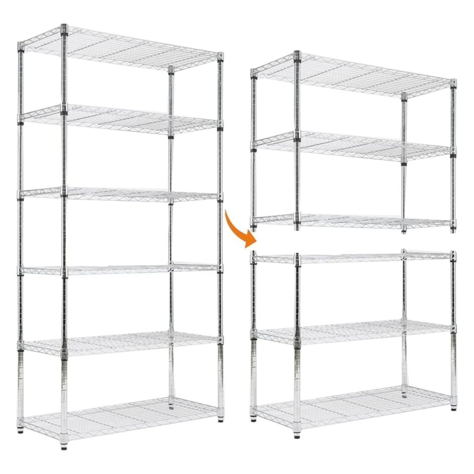 Chrome 6-Shelf Shelving Unit, Changeable into 2 of 3-Shelf Units ...