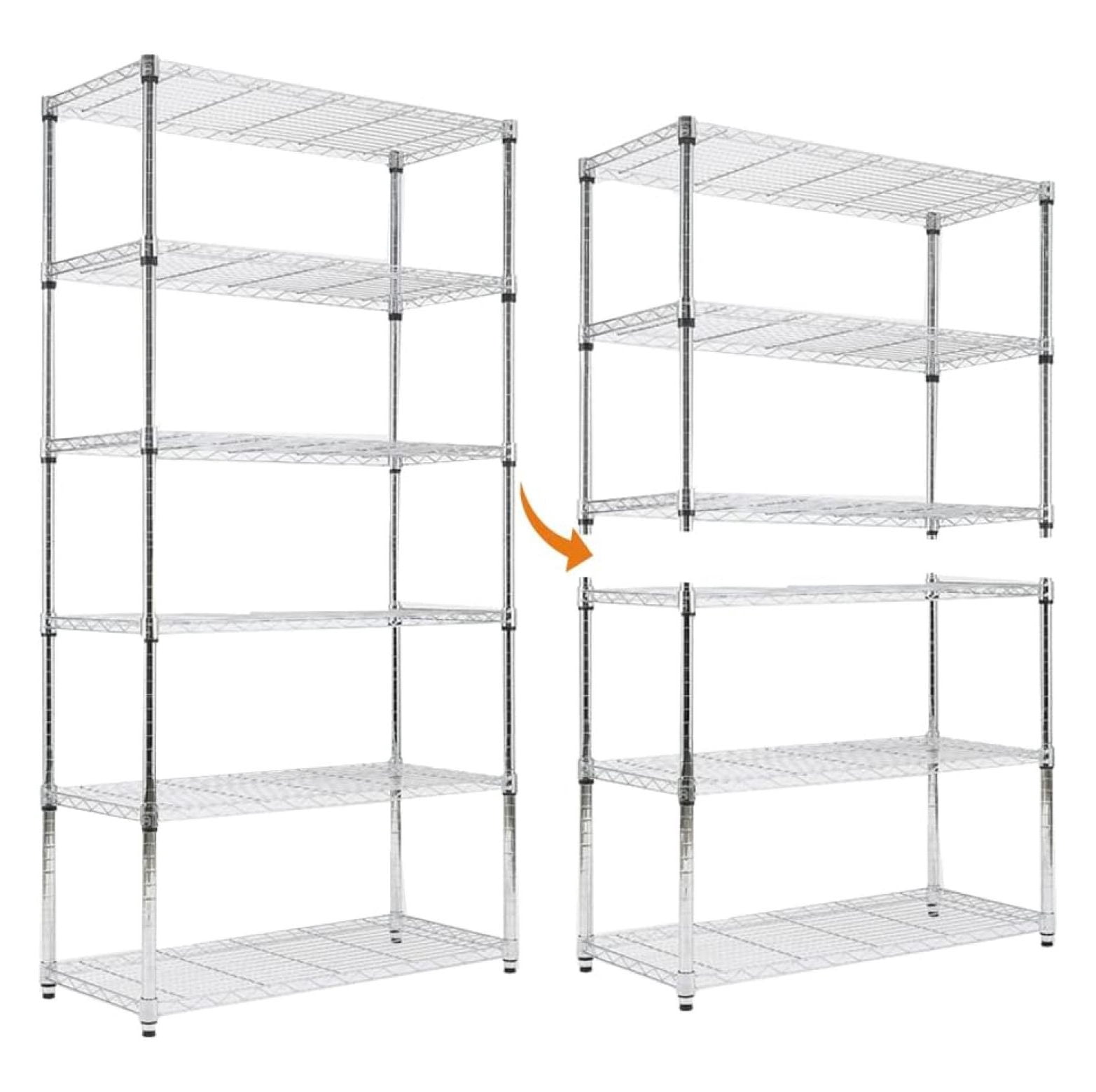 Chrome 6-Shelf Shelving Unit, Changeable into 2 of 3-Shelf Units ...