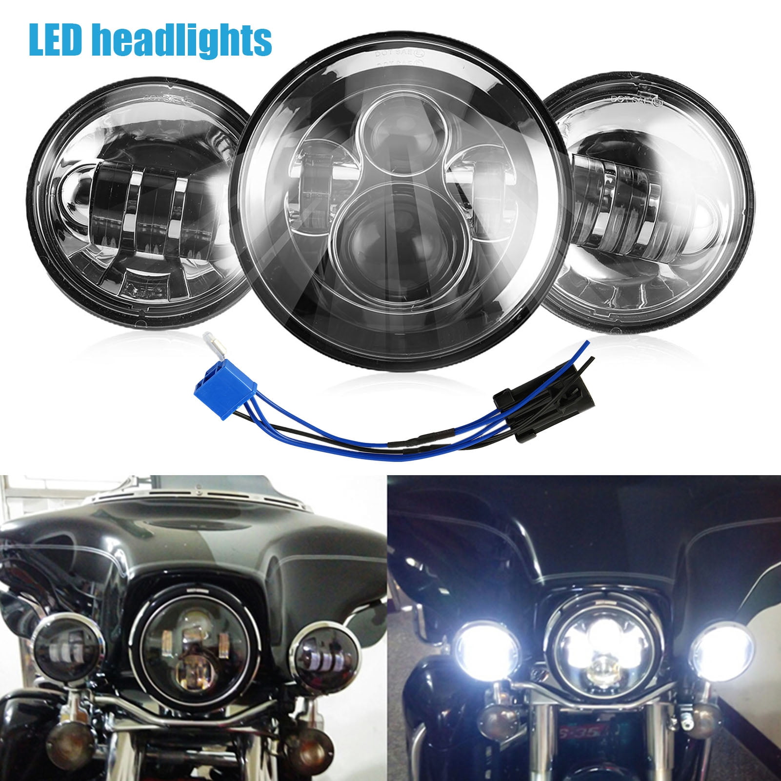 Chrome 7" LED Headlight with 4.5" LED Passing Lights – 80W + 40W Each ...