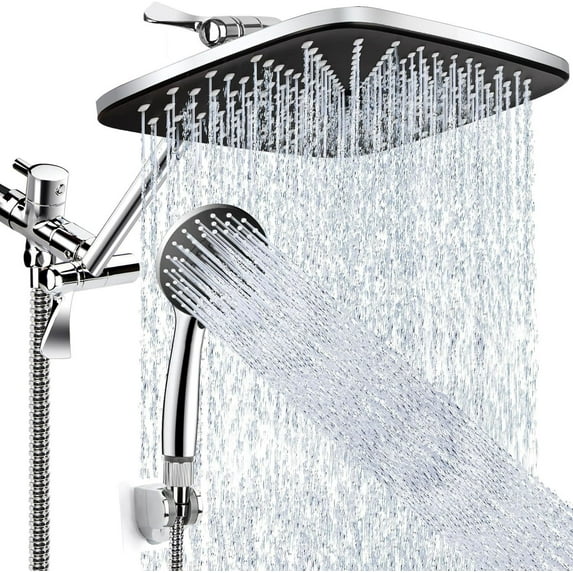 Chrome 8×12'' Rain Shower Head Handheld Spray Combo High Pressure Adjustable Arm - Walmart.com