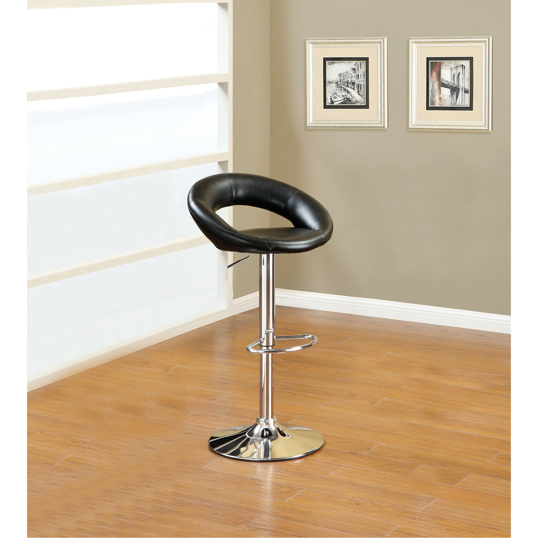 Chrome Base Adjustable Bar Chairs+Faux Leather Material”-“Dining Room ...