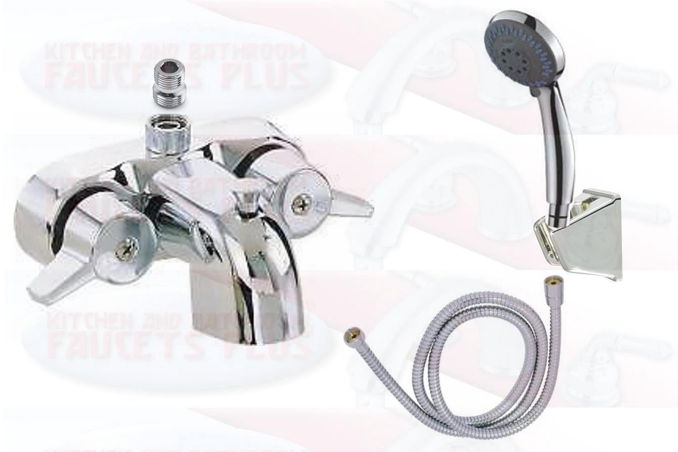 Chrome Bathroom Add-A-Shower Clawfoot Tub Diverter Faucet & Hand Shower ...