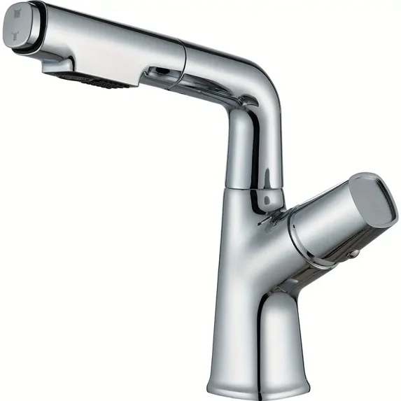 Chrome Bathroom Sink Faucet 1Hole Vessel Vanity Mixer Pull Down Sprayer ...