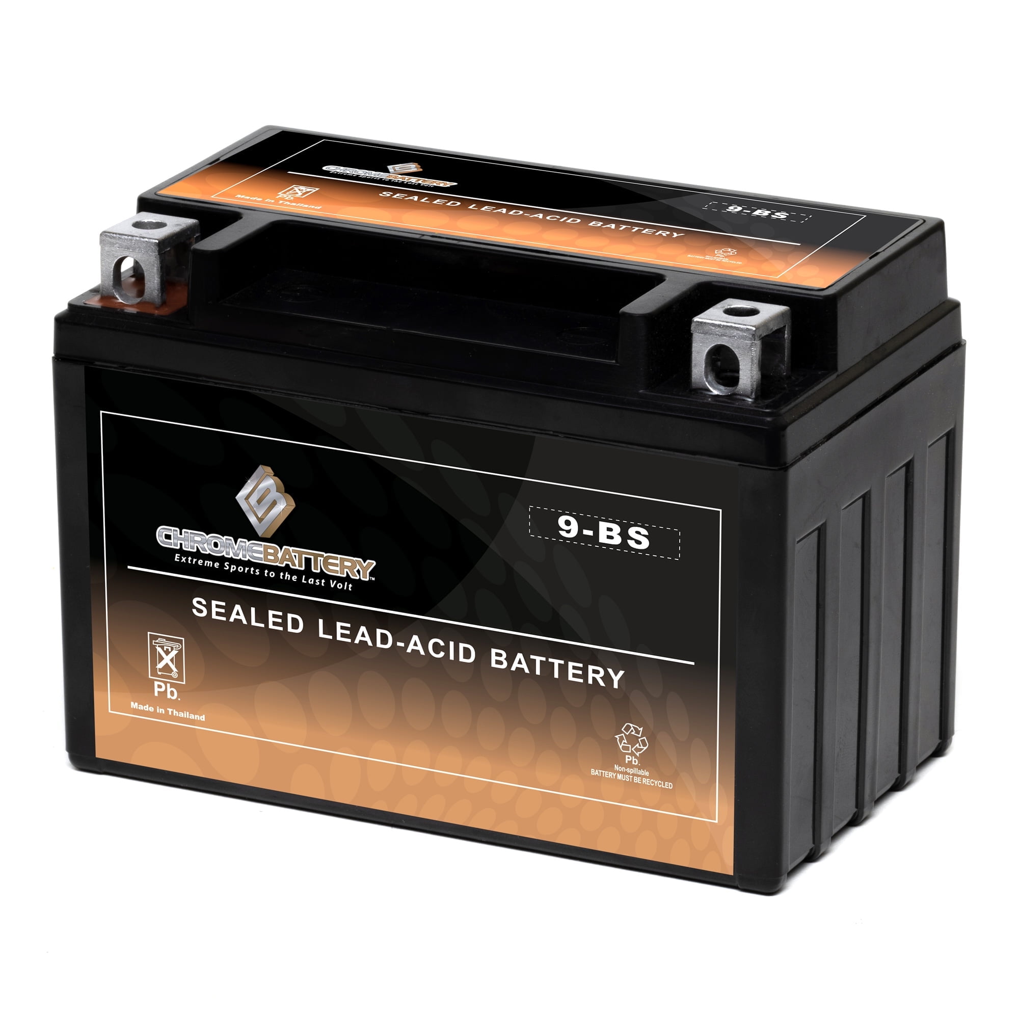 Chrome Battery YTX9-BS (9-BS 12 Volt,8 Ah, 120 CCA) Motorcycle Battery ...