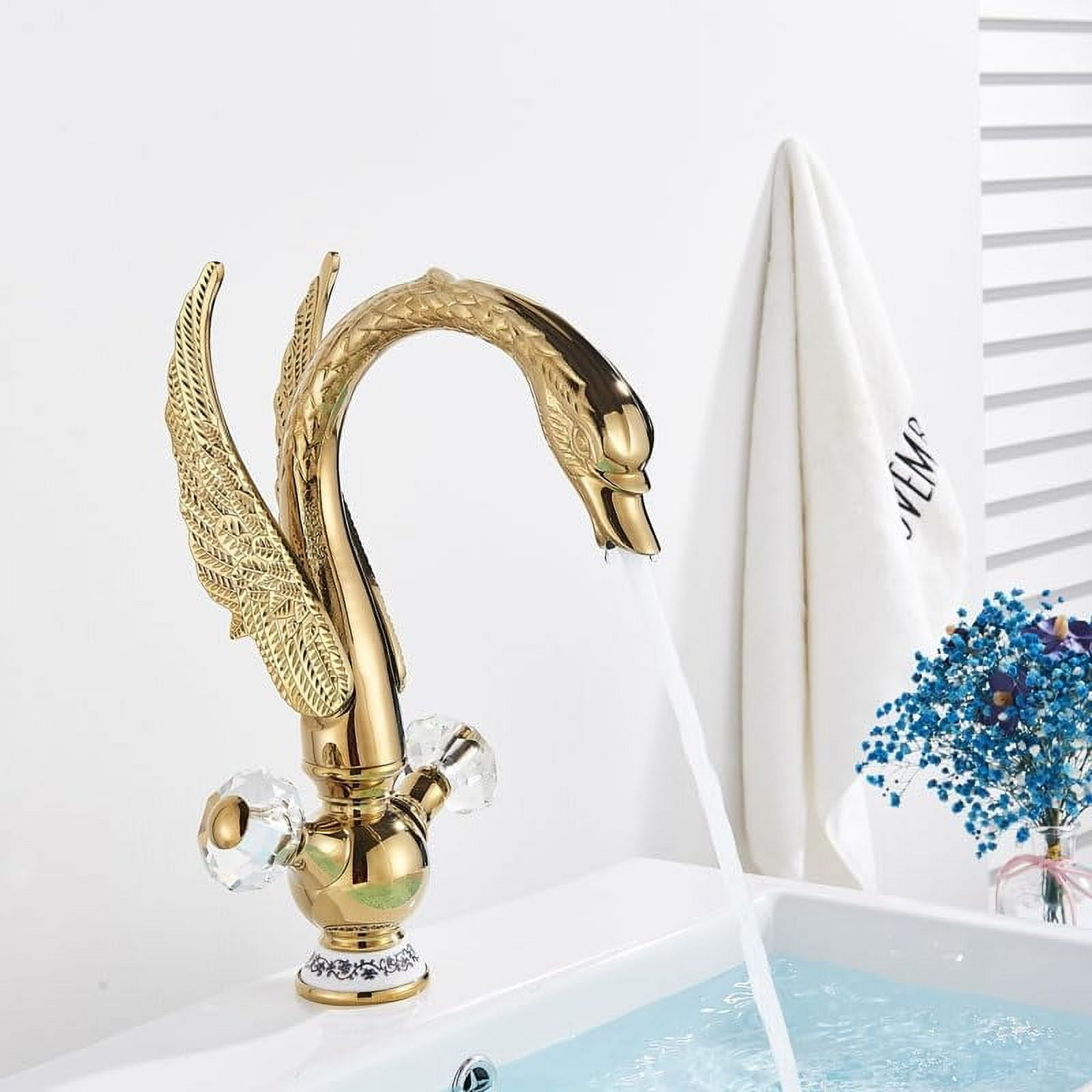 Chrome Black Gold Basin Sink Faucet Swan Crystal Mordern Art Hot Cold ...