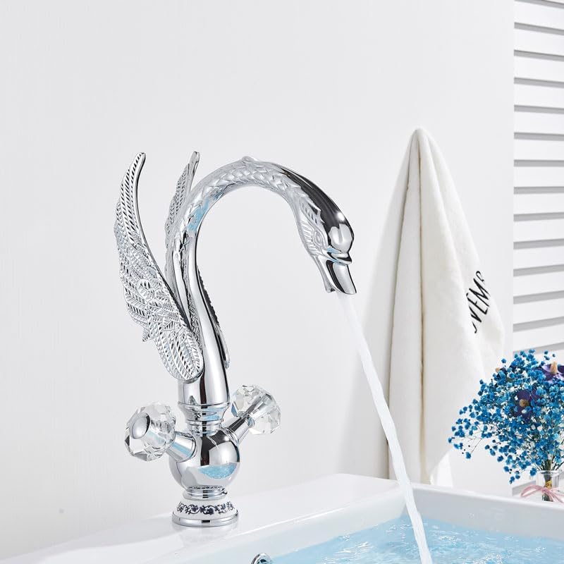 Chrome Black Gold Basin Sink Faucet Swan Crystal Mordern Art Hot Cold ...
