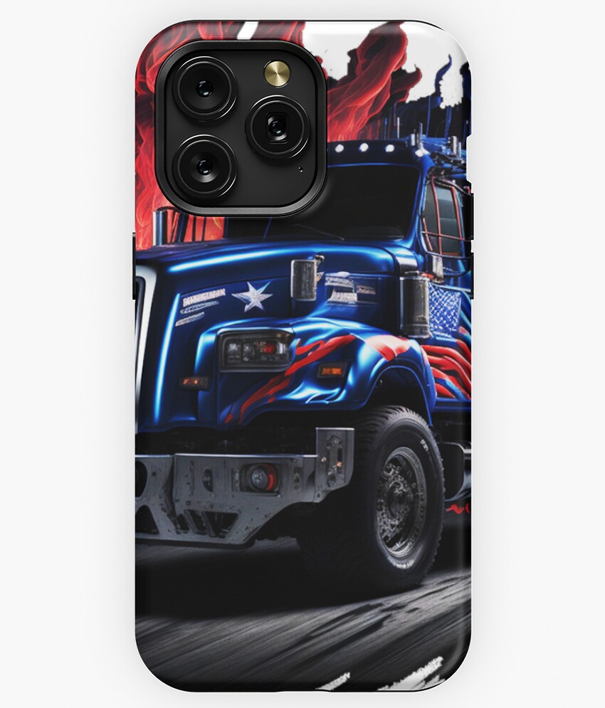 Chrome Blue and Red Racing Truck with Flames A7492 Phone Case for ...
