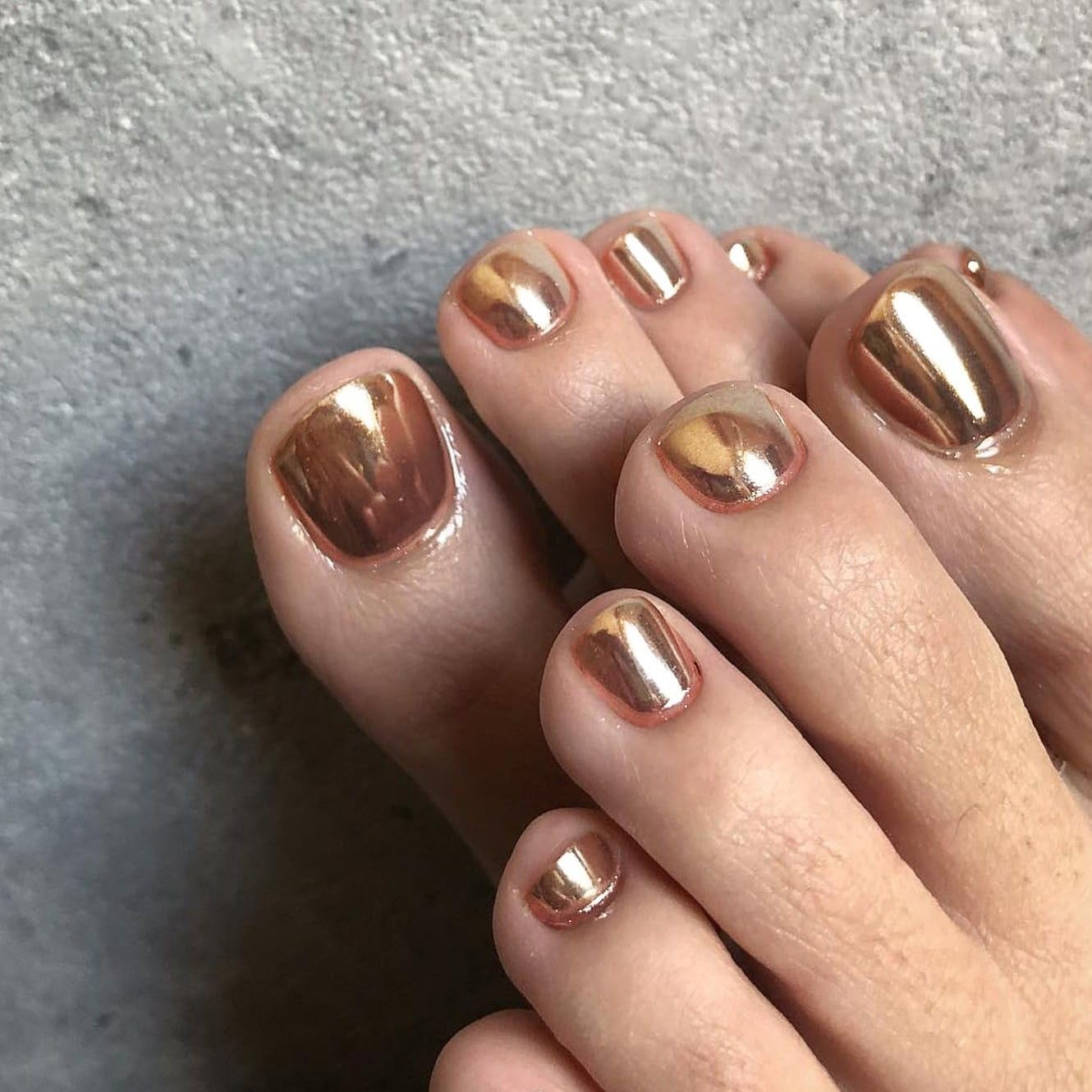 Chrome Bronze Press on Toes Nails Short Square,Metallic Fake Toe Nails ...