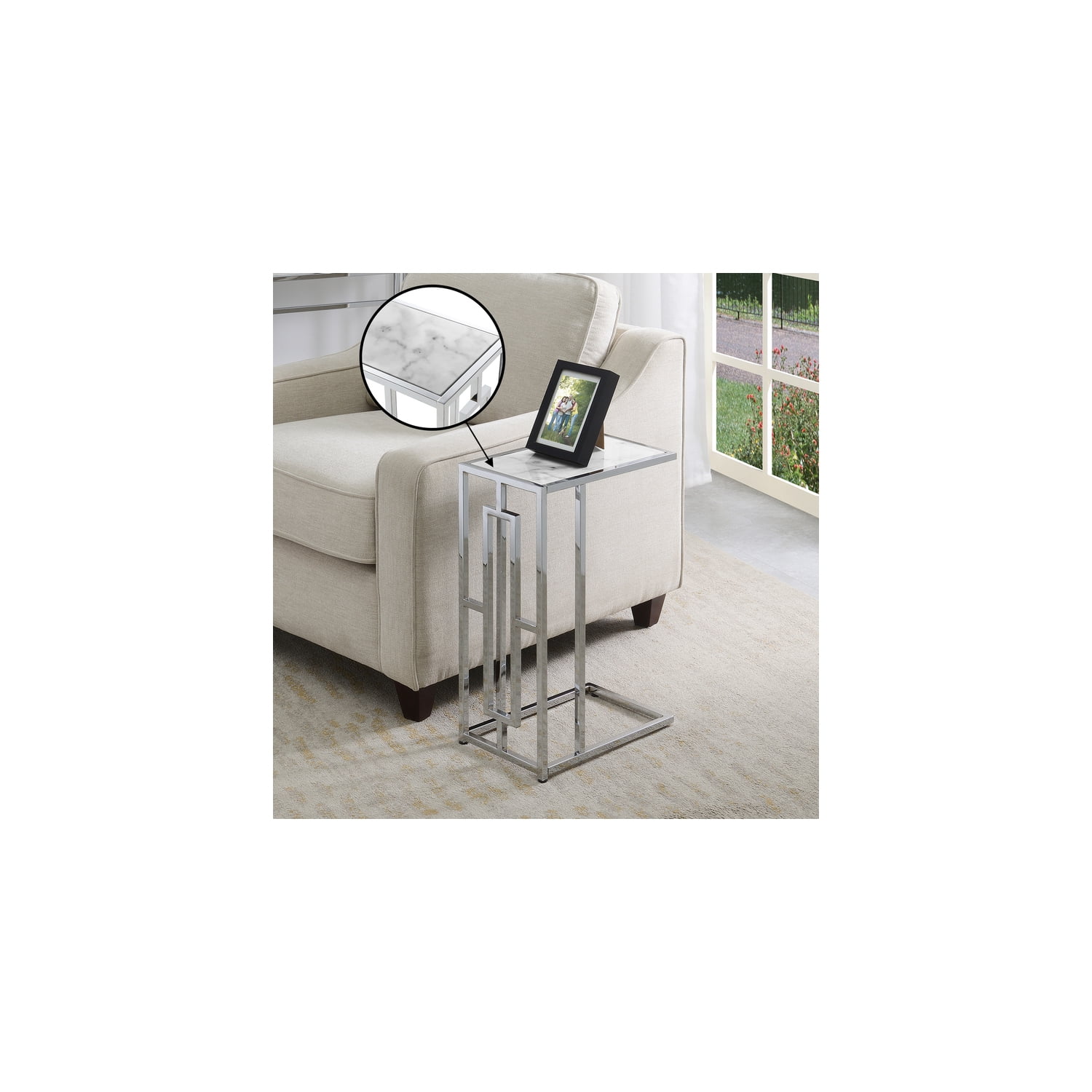 Chrome C Table - Square Faux Marble Accent Side Table - Walmart.com