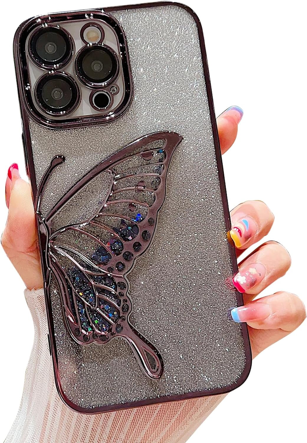 Chrome Case for Women/Girls, Gradient Glitter Butterfly Quicksand ...