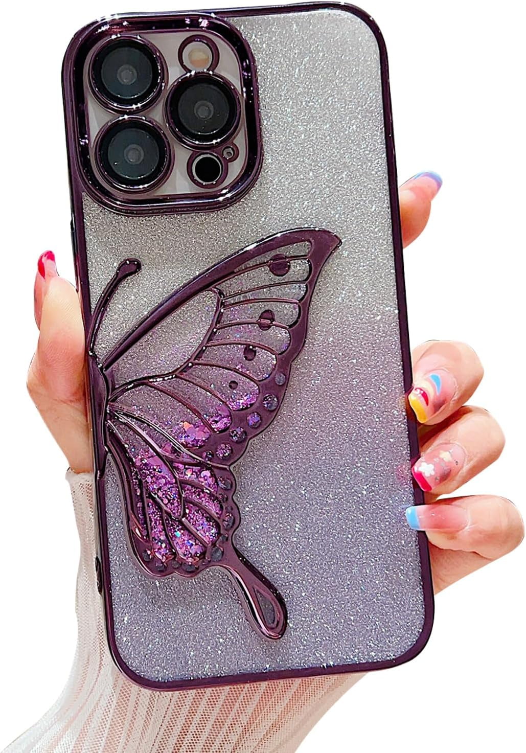 Chrome Case for Women/Girls, Gradient Glitter Butterfly Quicksand ...
