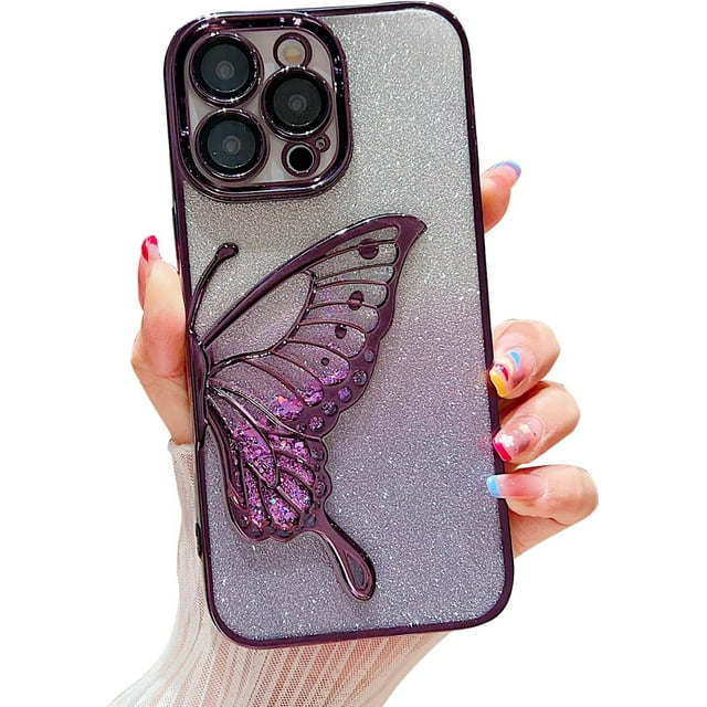 Chrome Case for Women/Girls, Gradient Glitter Butterfly Quicksand ...