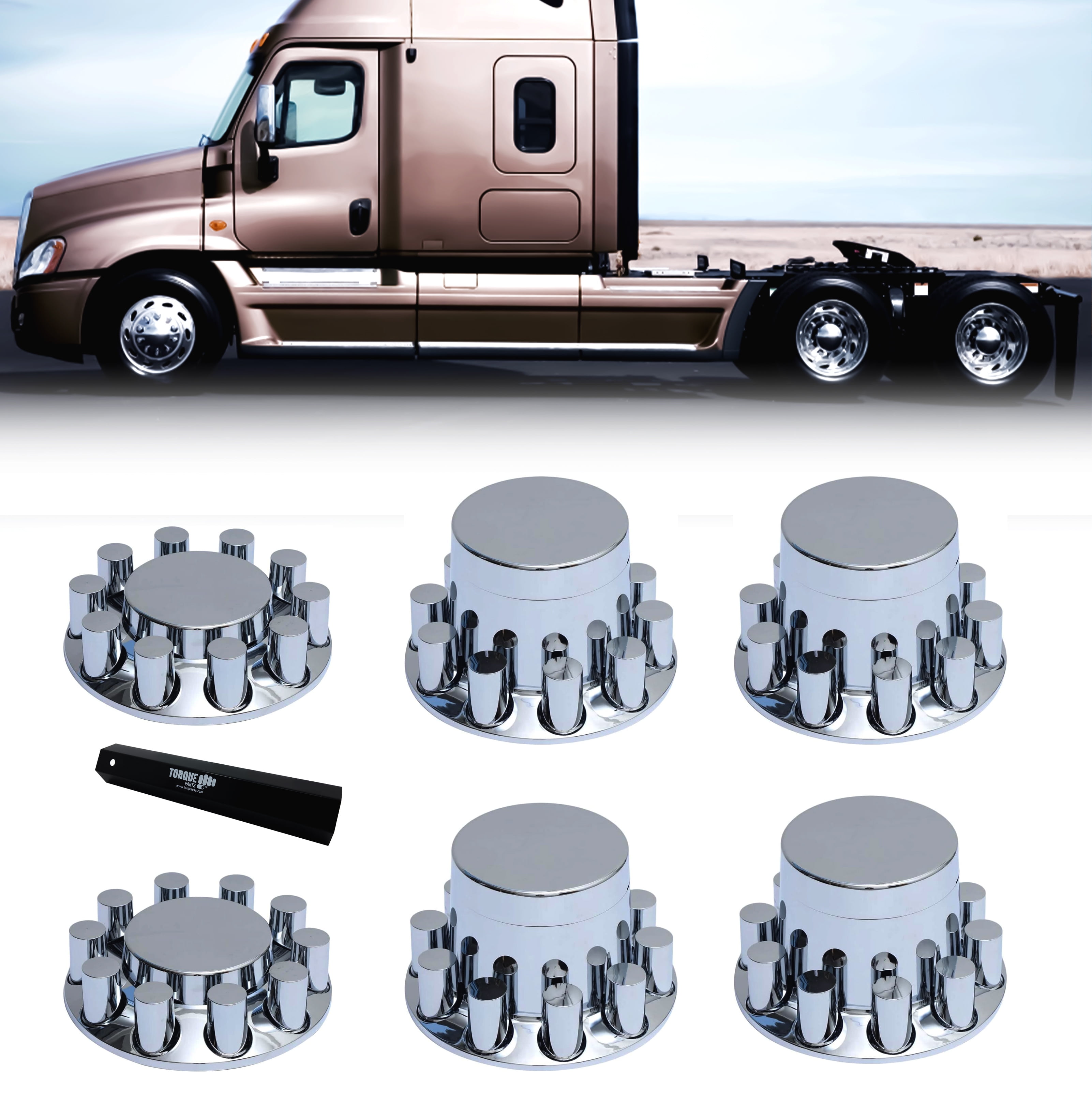 Chrome Cylinder Semi Truck Hub Cover Wheel Axle Covers Center Caps w ...
