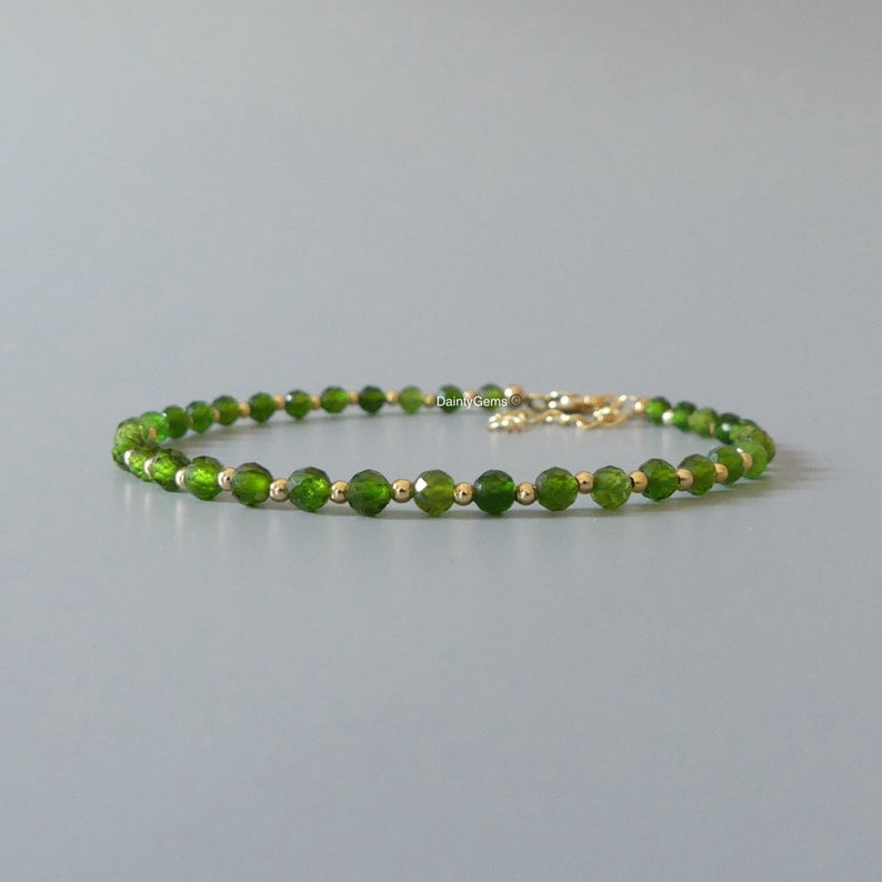 Chrome Diopside 3.5mm Round Shape Faceted Cut Beads 7 inch adjustable ...