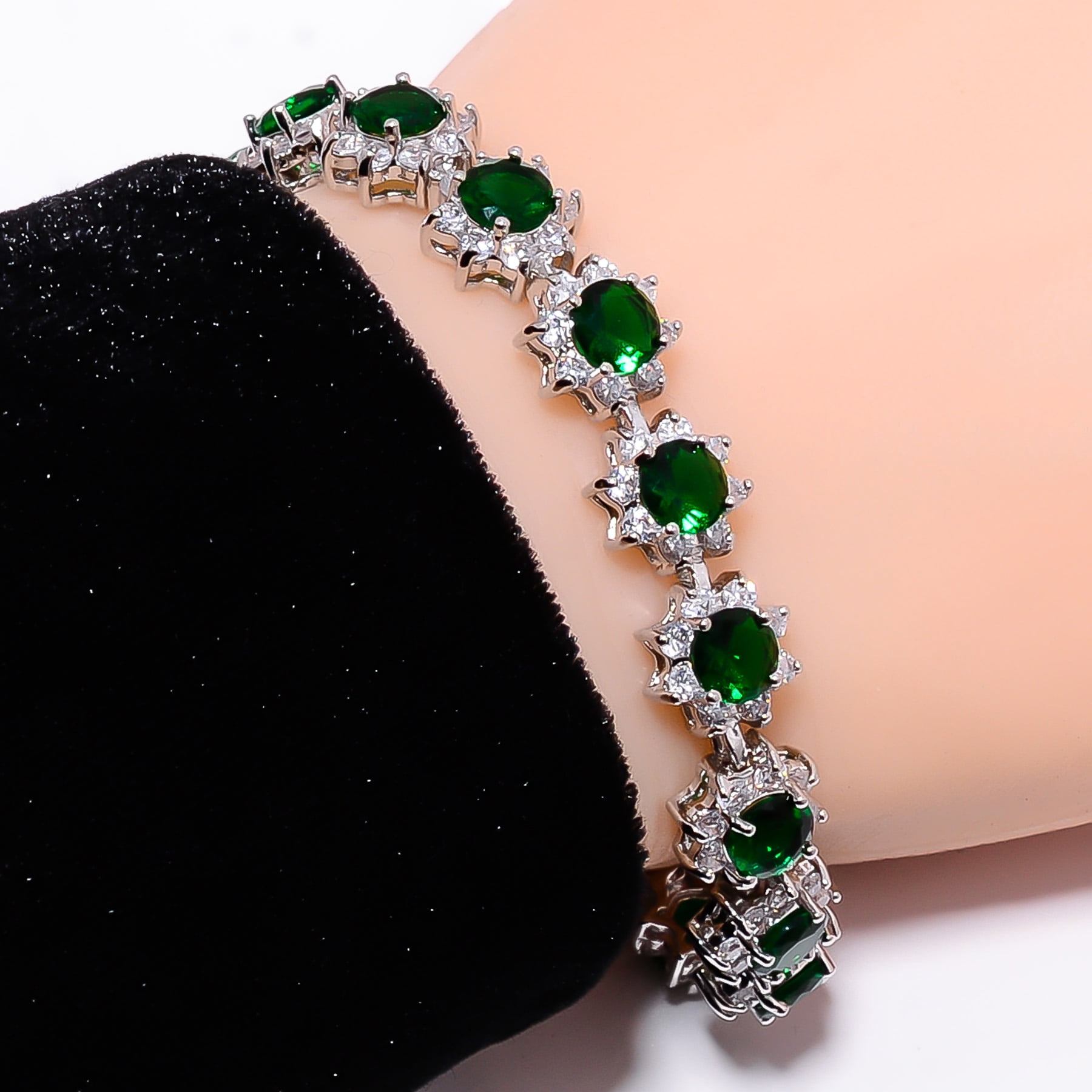 Chrome Diopside, CZ 925 Sterling Silver Adjustable Tennis Bracelet 7-8 ...