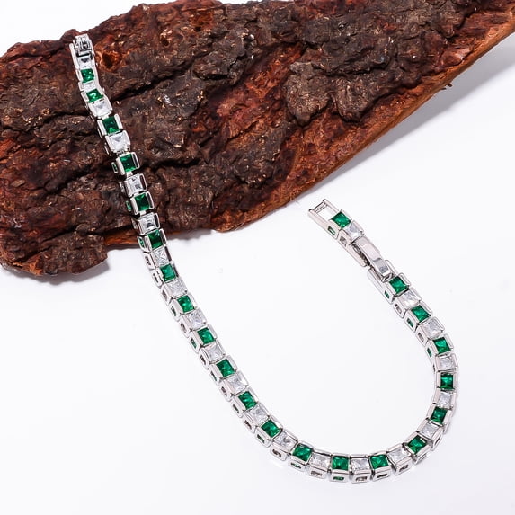 Chrome Diopside, CZ 925 Sterling Silver Adjustable Tennis Bracelet 7-8 ...