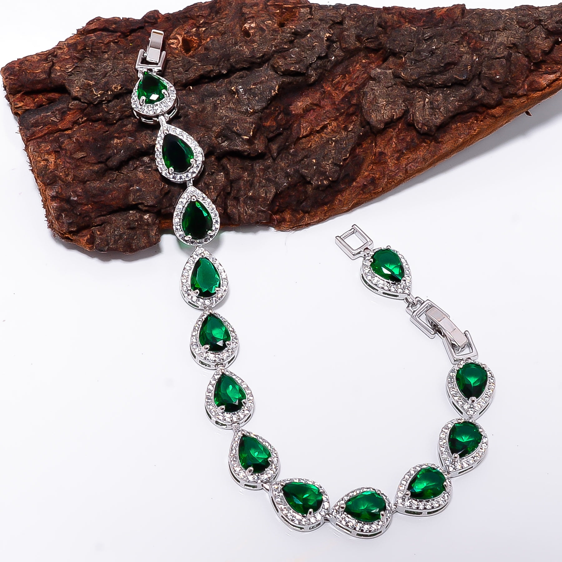 Chrome Diopside, CZ 925 Sterling Silver Adjustable Tennis Bracelet 7-8 ...
