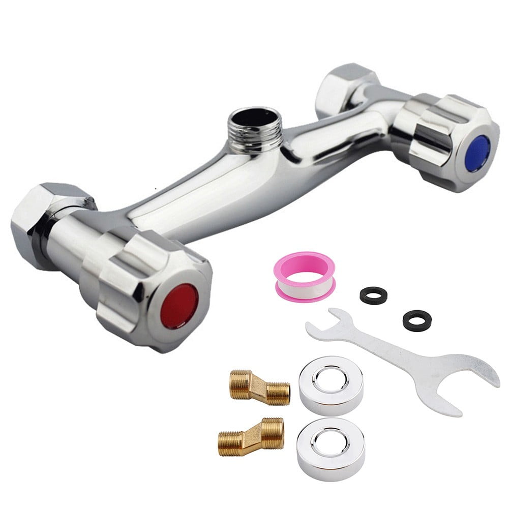 Chrome Dual Handle Shower Faucet Brass Spout Valve Hot Cold Water Mixer ...