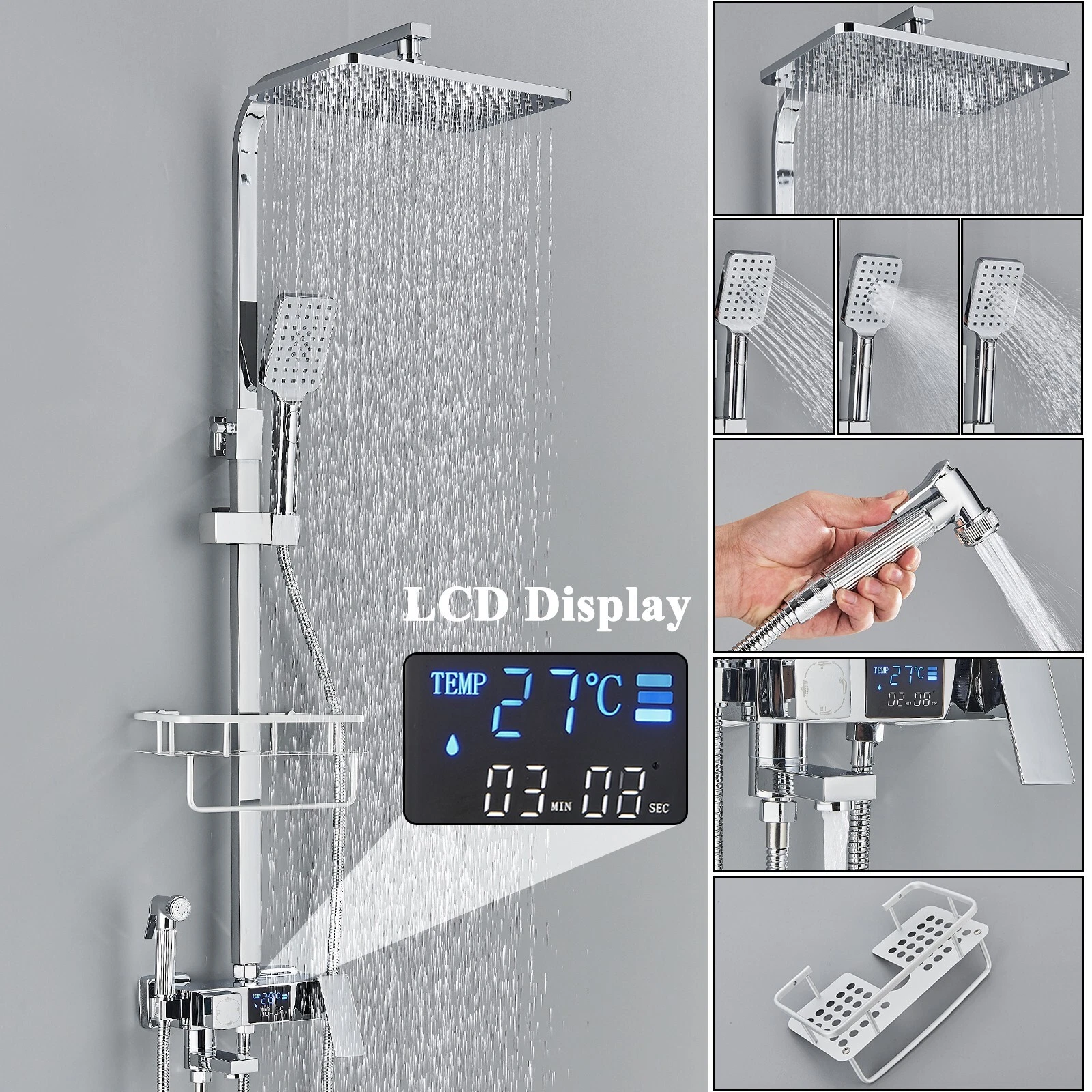 Matte Black Exposed Shower System Set Rainfall Shower Faucet Fixtures Wall Mount - Walmart.com