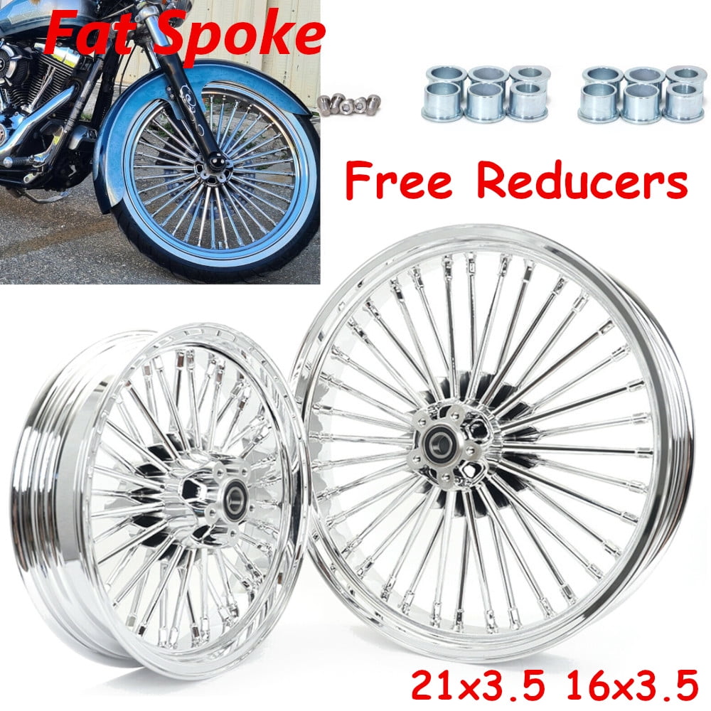 Chrome Fat Spoke Wheels Rims 21x3.5 16x3.5 for Harley Softail Fatboy ...