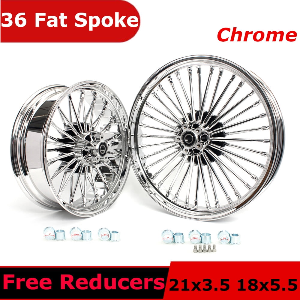Chrome Fat Spoke Wheels Rims 21x3.5 18x5.5 for Harley Dyna Wide Glide ...