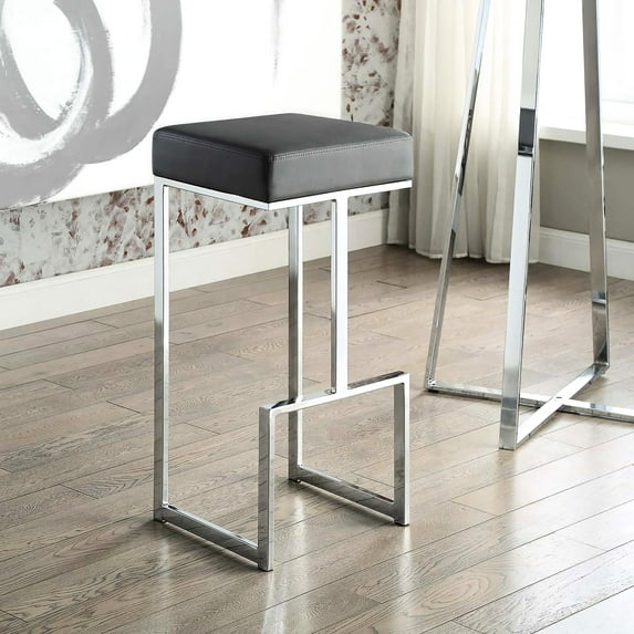 Chrome Finish Grey Bar Stool+Contemporary Aesthetic"-"Kitchen Seating ...