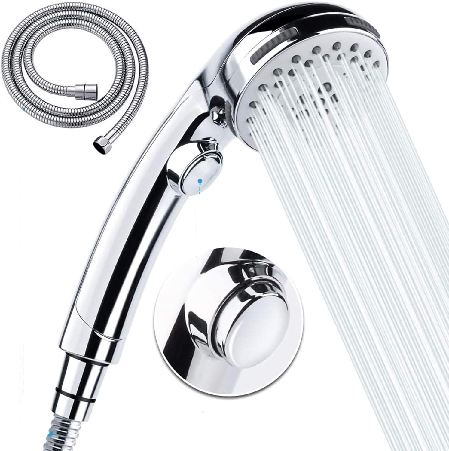 Chrome Finish High-Pressure Handheld Shower Head, 6-Setting With Pause ...