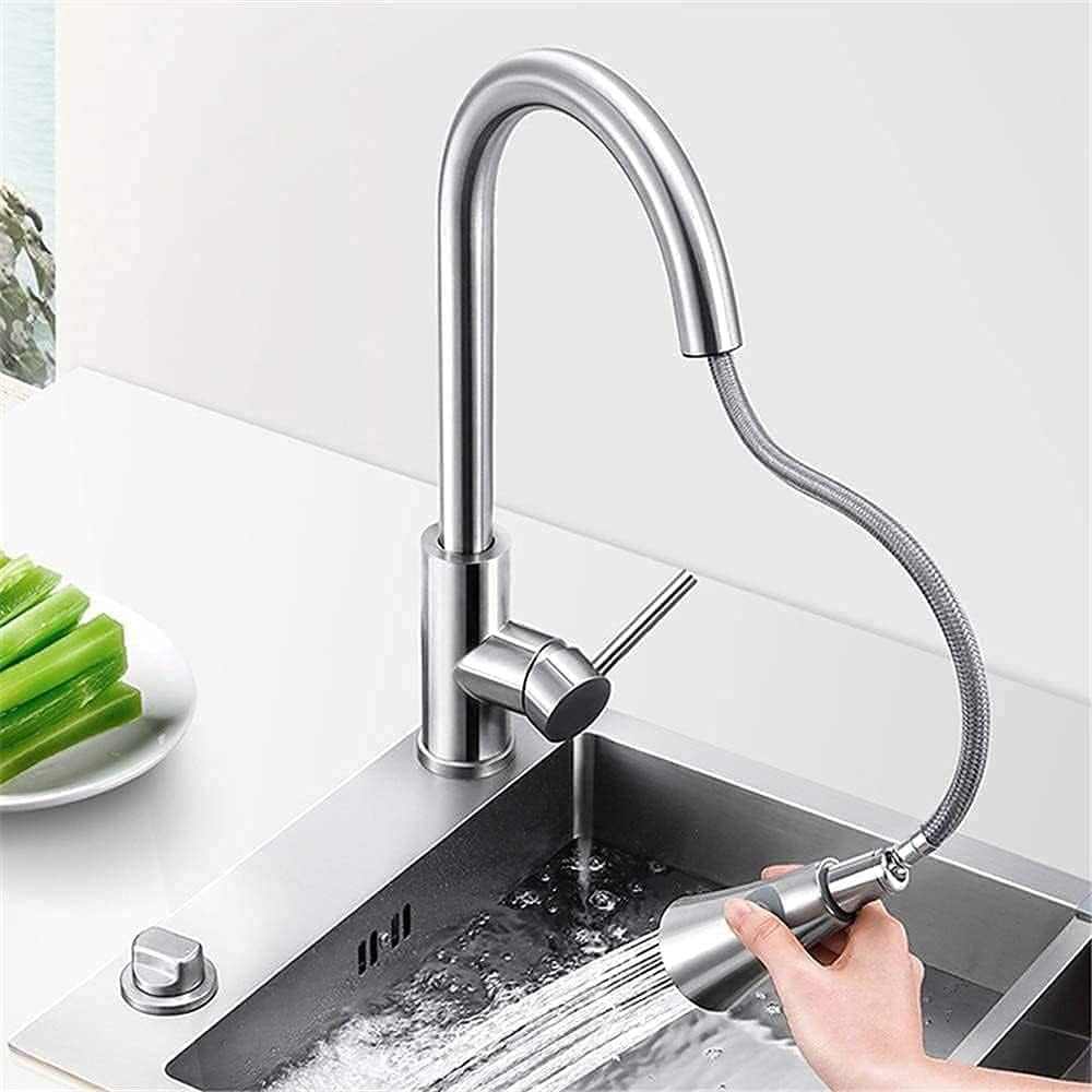 Chrome Finish Pull-Out Swivel Body Kitchen Sink Mixer Tap Brass Fitting ...