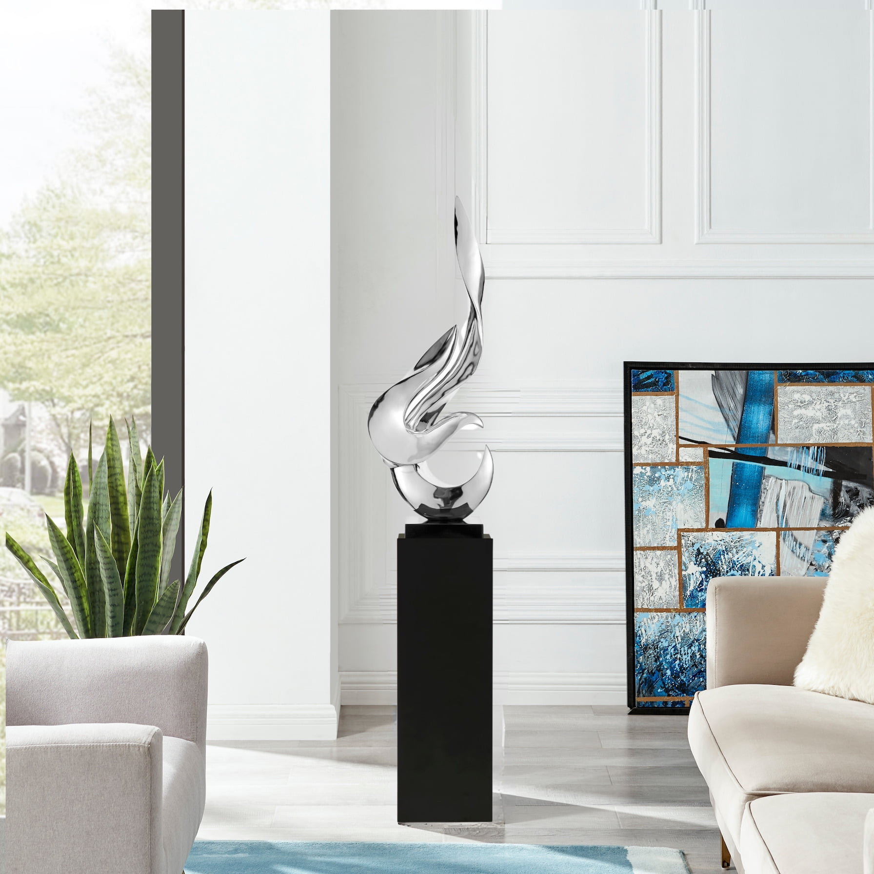 Chrome Flame Floor Sculpture With Black Stand, 65" Tall - Walmart.com