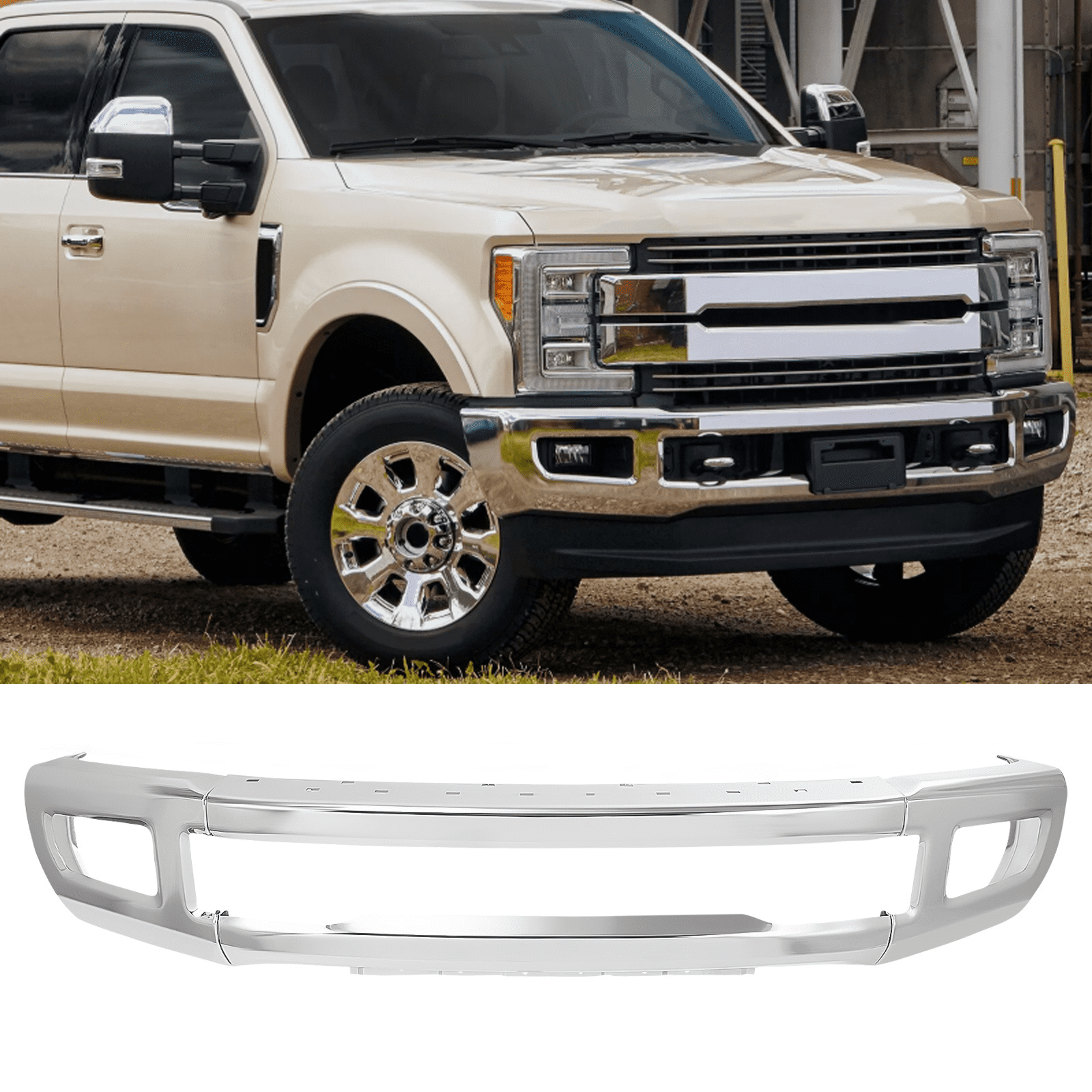 Chrome Front Bumper Face Bar W/ Fog Hole For 2017-2019 Ford F250 F350 ...