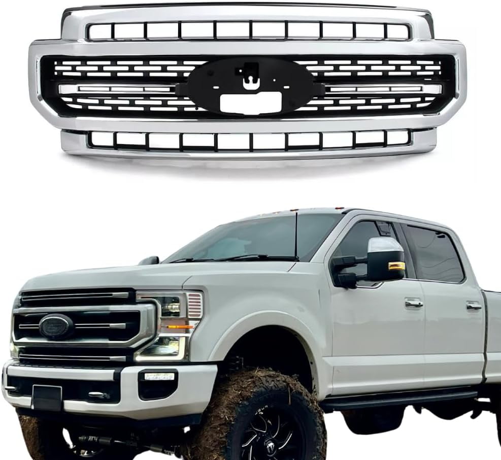 Chrome Front Grill W/Black Insert Compatible with Ford F250 F350 F450 ...