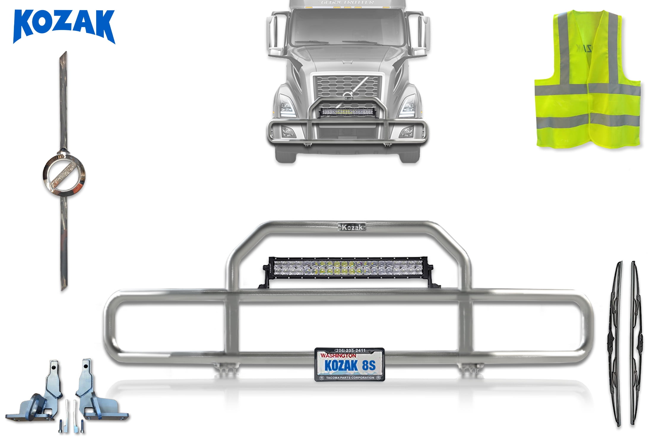 Chrome Front Grille Deer Moose Brush Bumper Guard with 22” LED Light ...