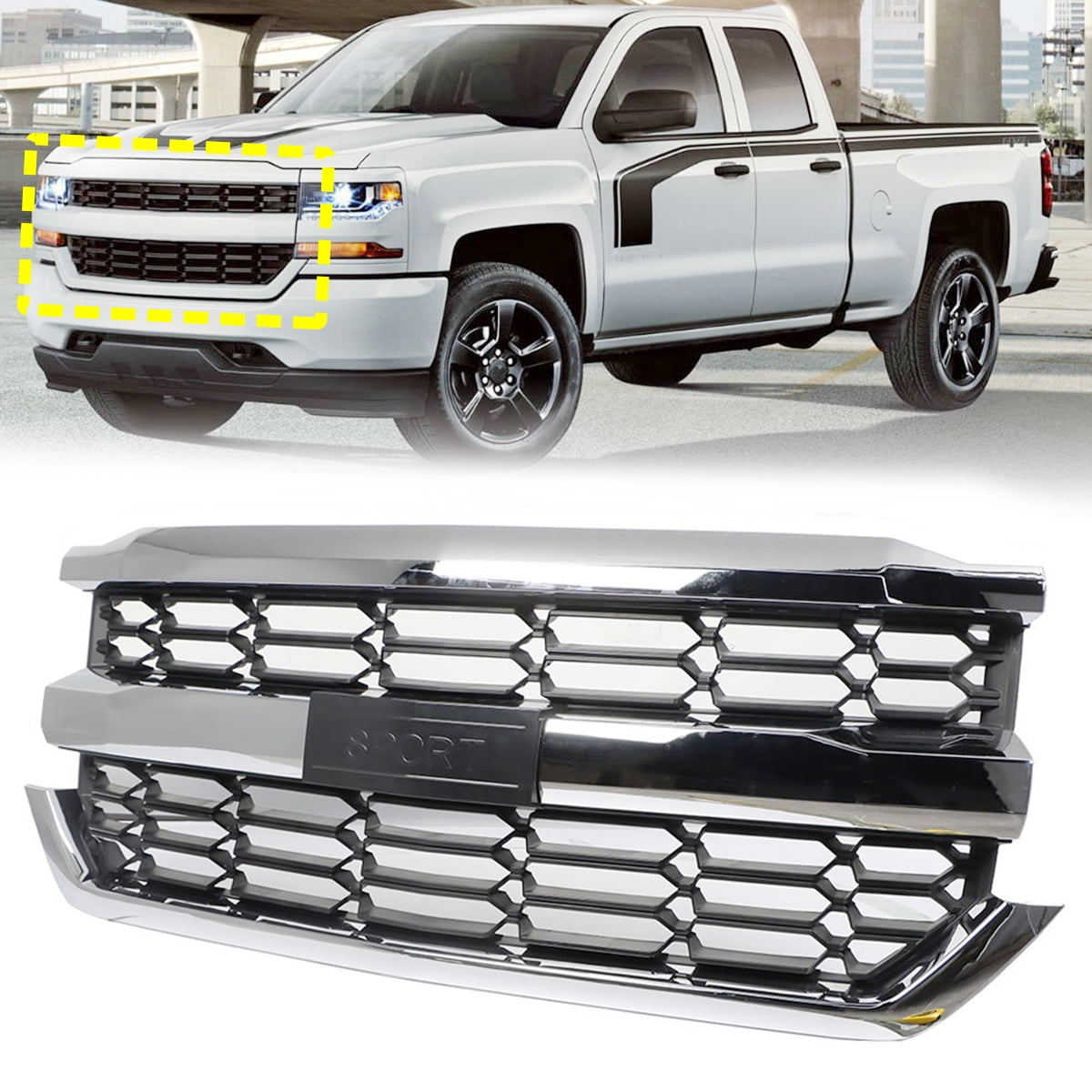 Chrome Front Grille Grill Fit for Chevy Chevrolet Silverado 1500 2016 ...