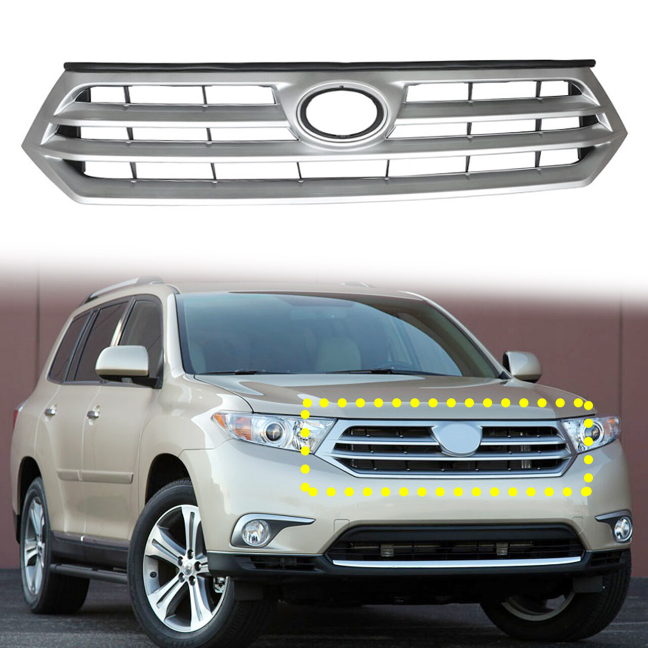 Chrome Front Grille Grill Fit for Toyota Highlander 2011-2013 - Walmart.com