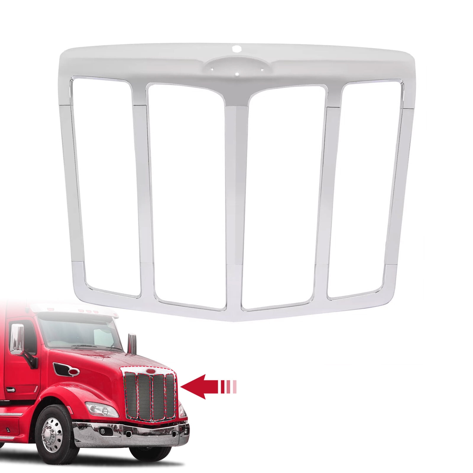 Chrome Front Grille Overlay Surround W/o Bug Screen For Peterbilt 579 ...