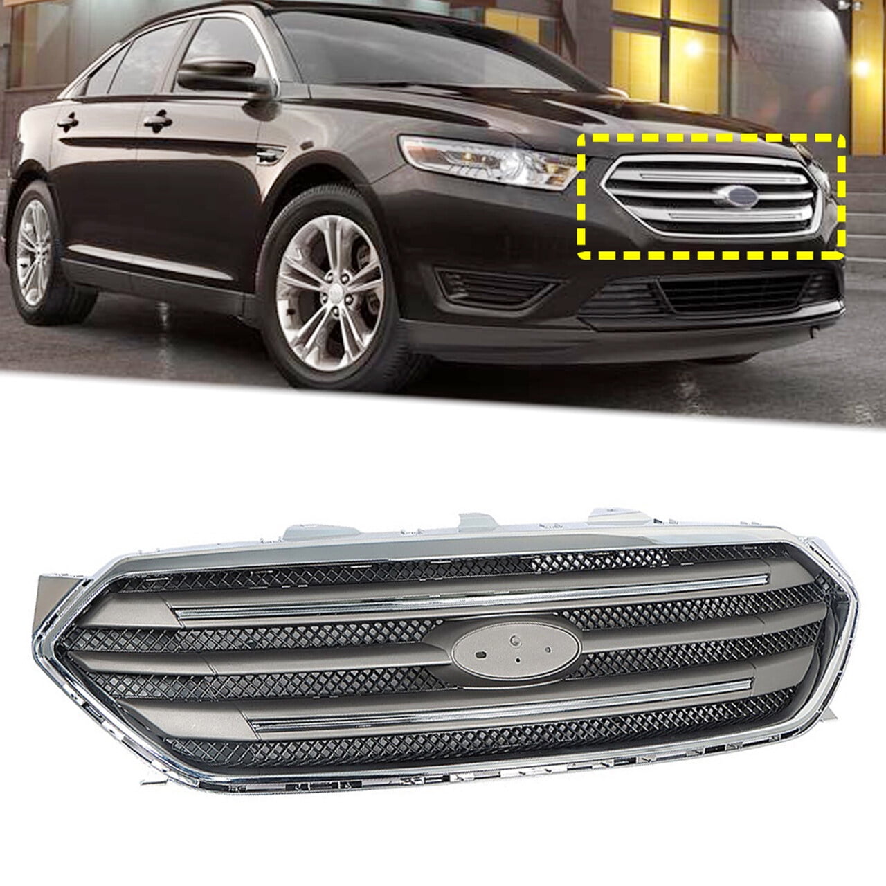 Walmart Chrome Front Upper Grille Grill for Ford Taurus 2013-2019, High ...