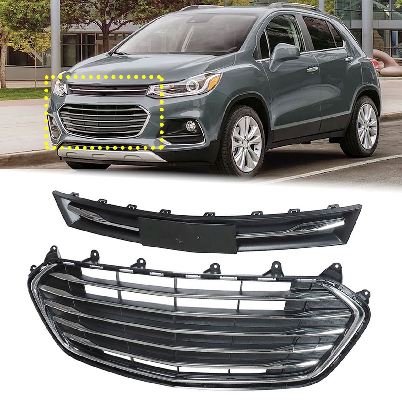Chrome Front Upper & Lower Grilles Fit for Chevrolet Trax 2017-2020 ...