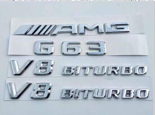 Chrome G63 AMG V8 BITURBO "letter Trunk Embl badge sticker suitable for ...