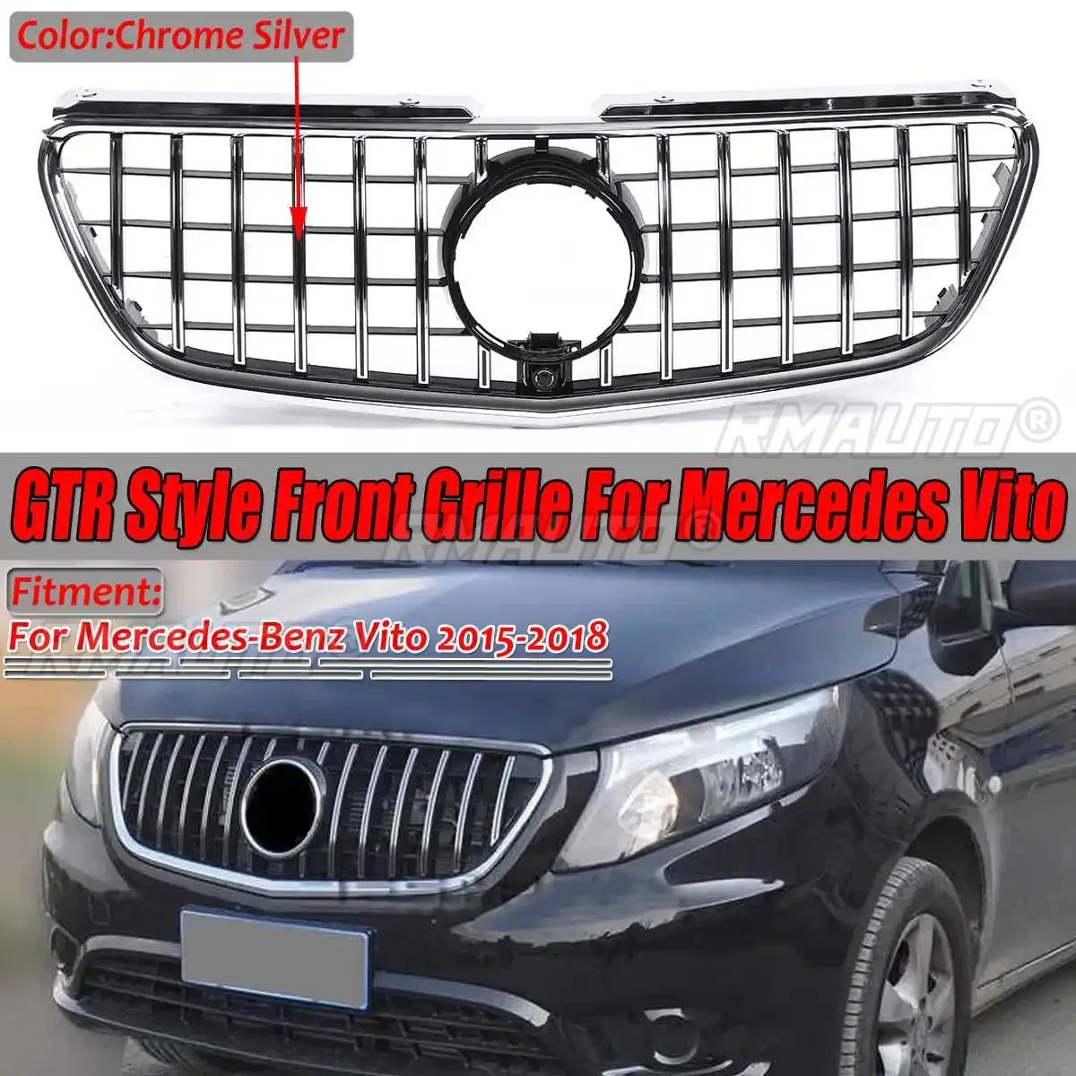 Chrome /Gloss Black For GTR Style Car Front Bumper Grille For Mercedes ...